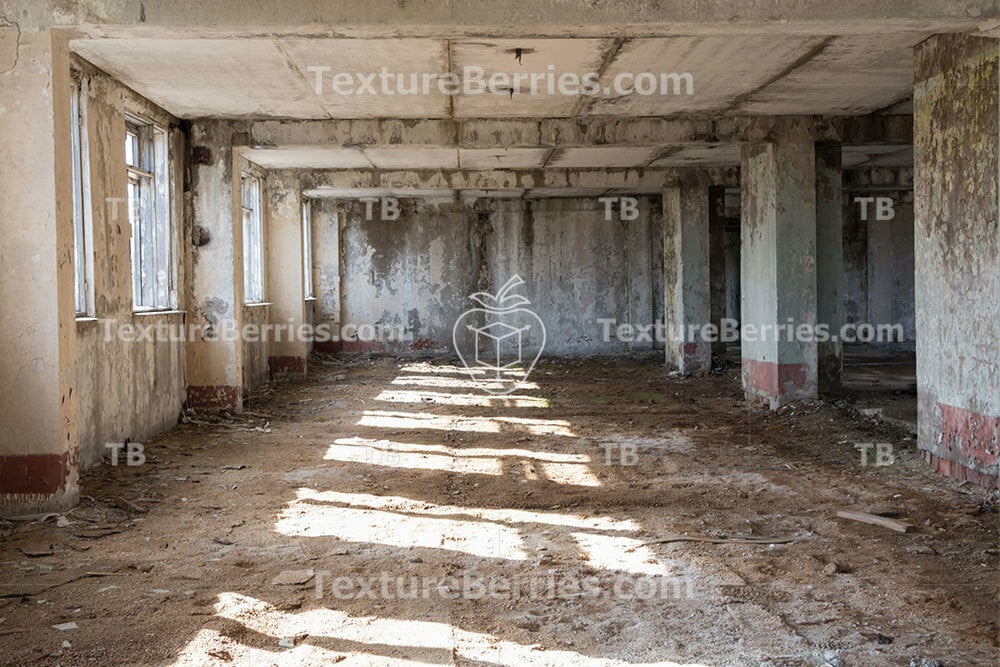 Inside destroyed building, after war concept