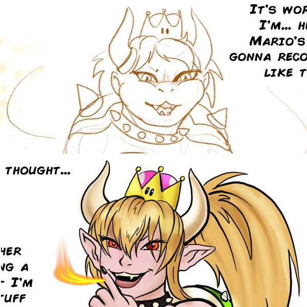 November 2018: Bowser to Bowsette ( Male -> female gijinka bowser)