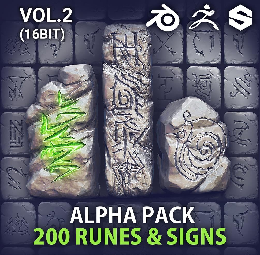 VOL. 2 - 200 Runes, Signs & Symbols (800 Alpha Textures) Zbrush ...