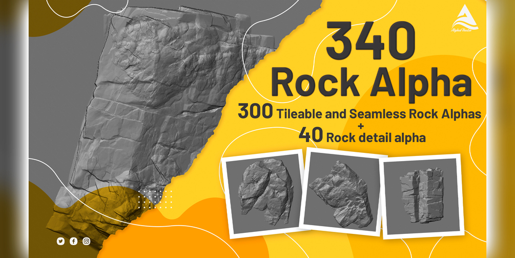 300 Tileable and Seamless Rock Alphas+ 40 Rock detail alpha
