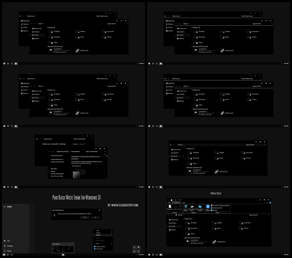 Pure Black White Theme For Windows 10
