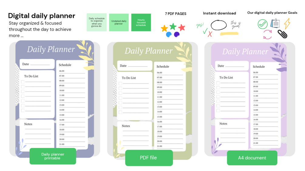 Aesthetic Digital daily planner , daily planner printable, undated ...