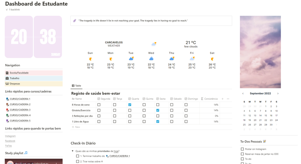 Dashboard de Estudante - Notion Template