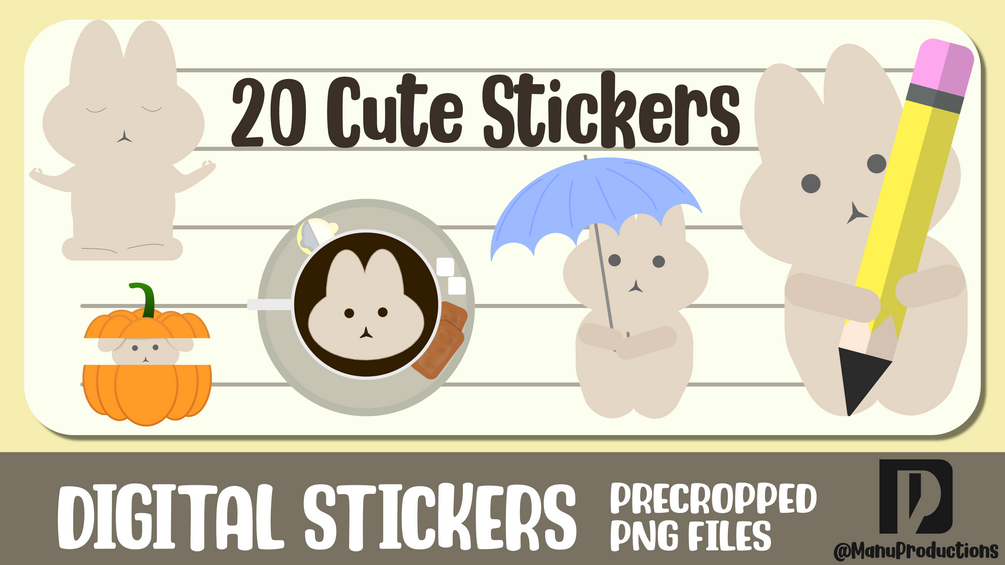 20 Cute Daily Bunny Digital Sticker / PNG