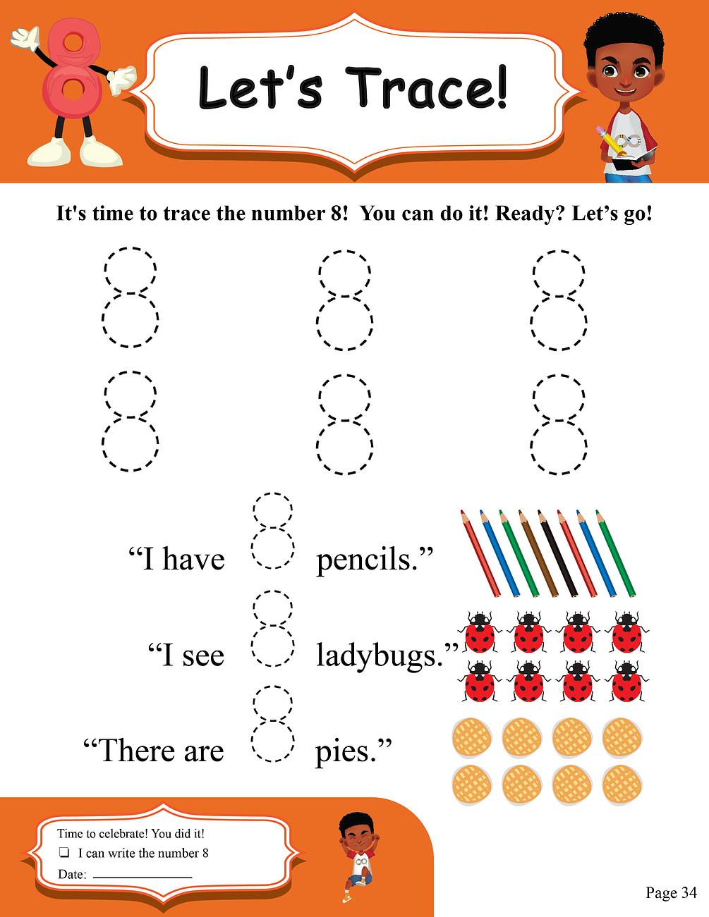 Learning Numbers with Jax: Number 8 Practice (4 worksheet bundle)