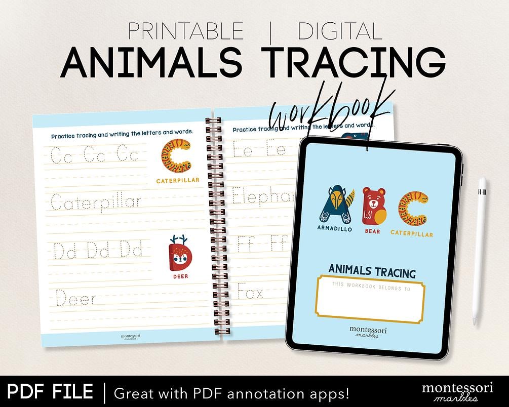 ANIMAL THEME Alphabet Tracing Pages, Handwriting Practice Workbook