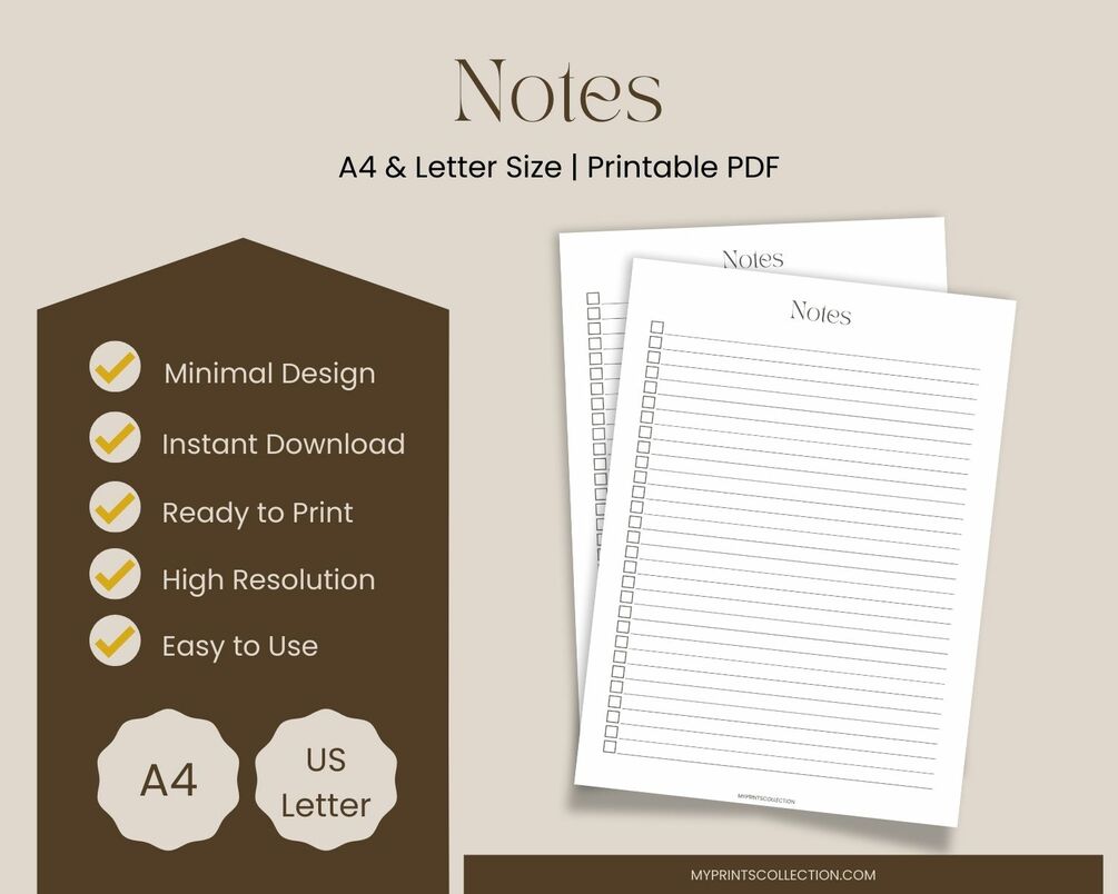 Notes Planner Printable | A4/Letter Size | Vertical Minimalist Daily ...