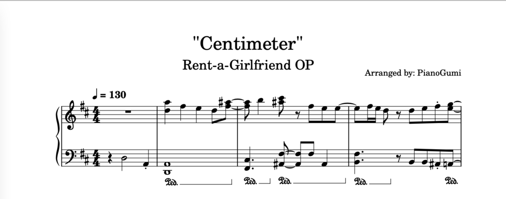 Rent-a-Girlfriend OP - "Centimeter" - INTERMEDIATE Piano Sheet Music