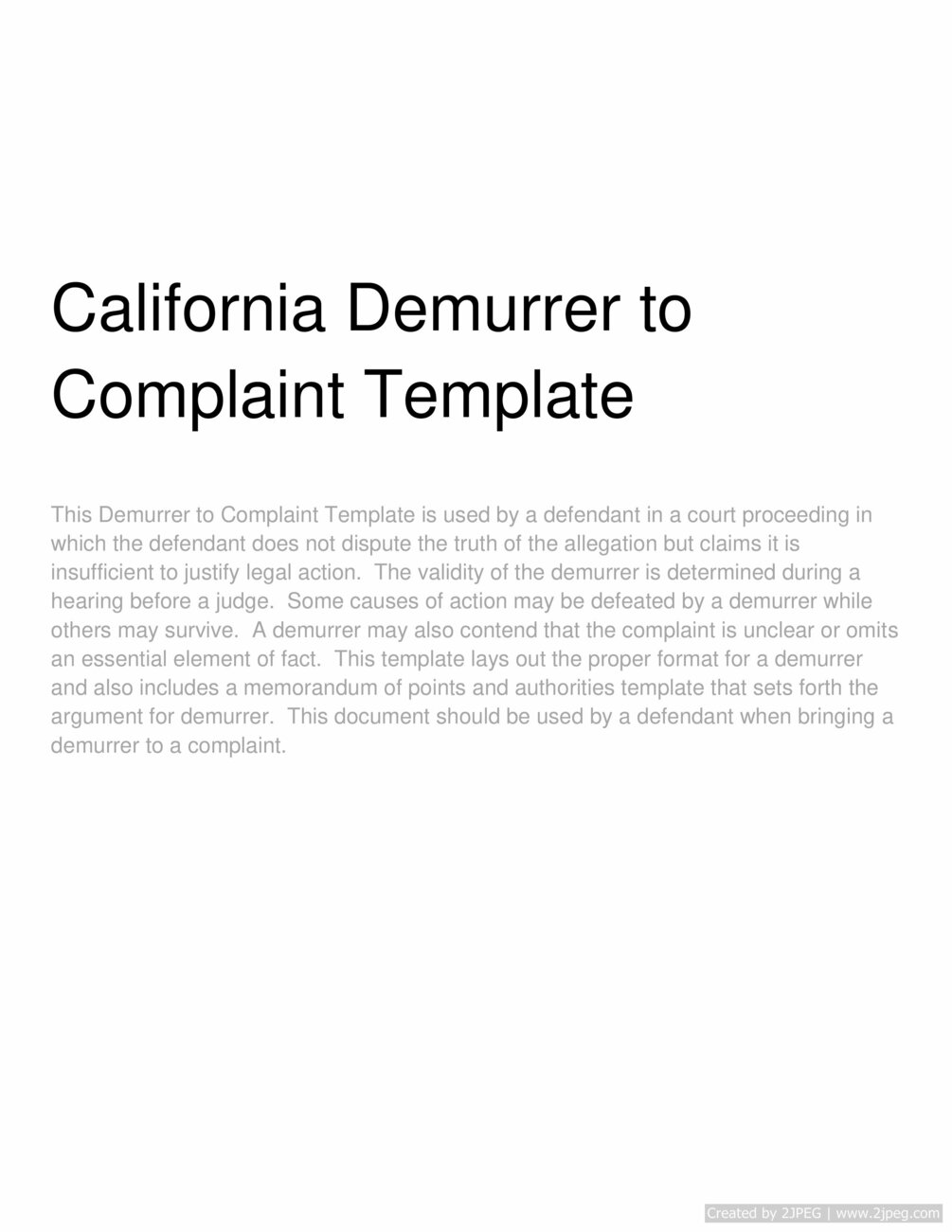 California Demurrer to Complaint Template