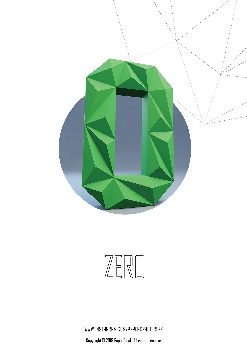 Papercraft 3D ZERO number Decor for birthday party pepakura