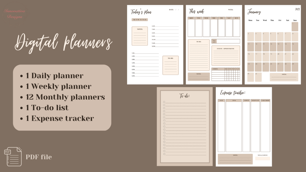 Aesthetic digital printable pdf planner
