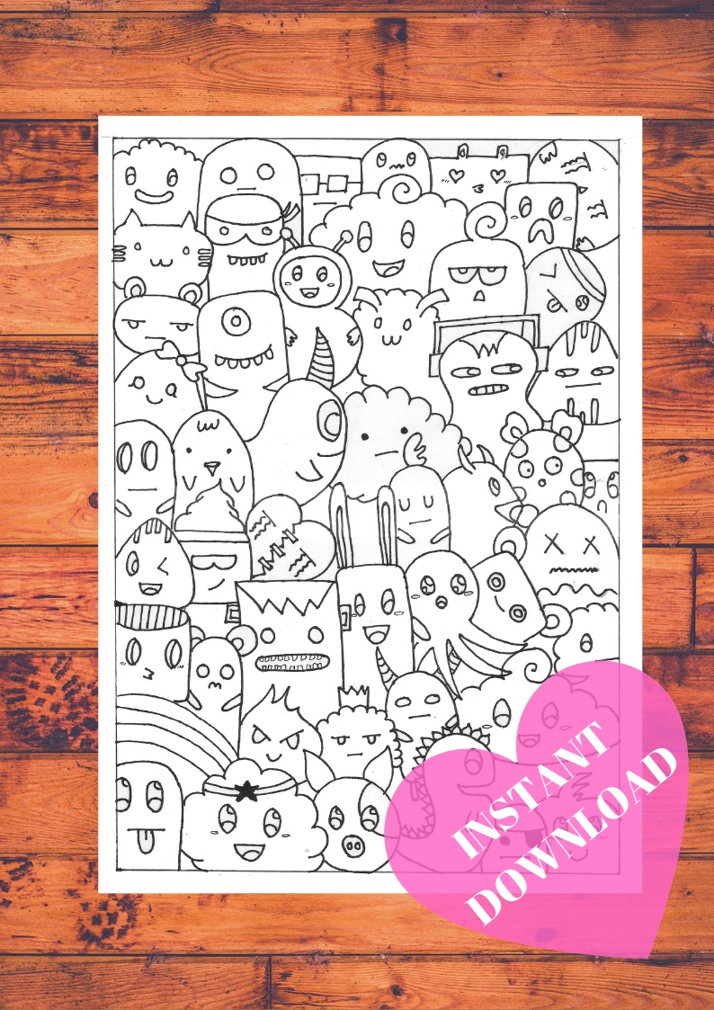 Doodle Colouring page- Digital Download