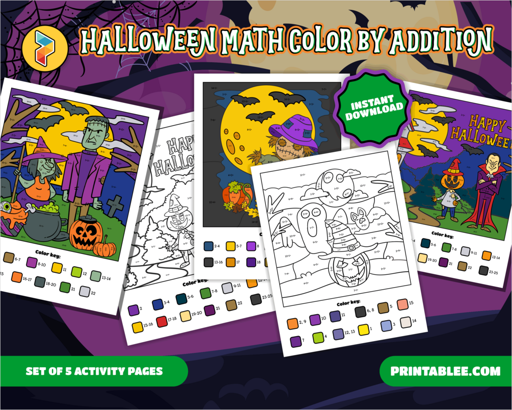 Printable Halloween Activity for Kids - Color by Number Addition ...