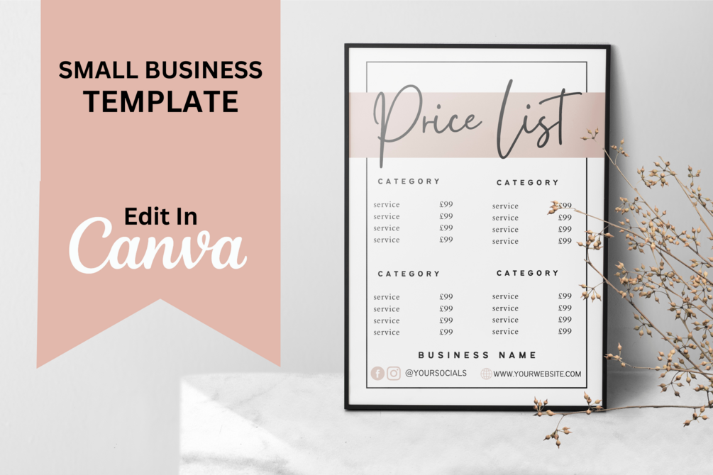 Minimalist Price List Editable Template For Canva