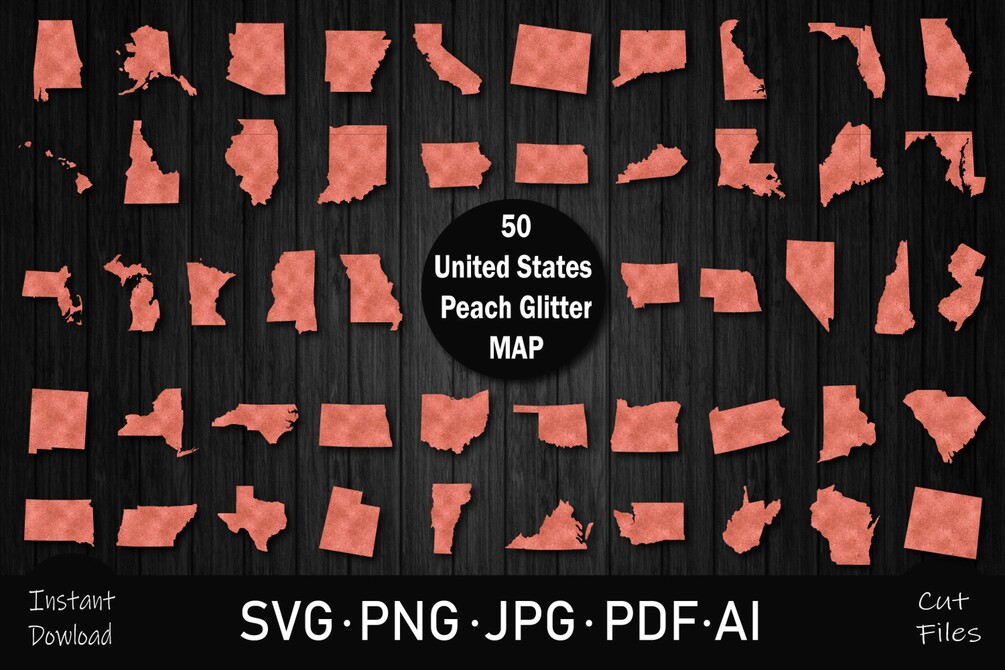 50 United States Peach Glitter Map Png