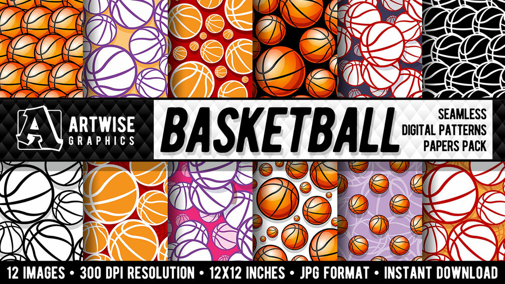 Basketball Digital Paper Graphics Sports Balls Seamless Patterns