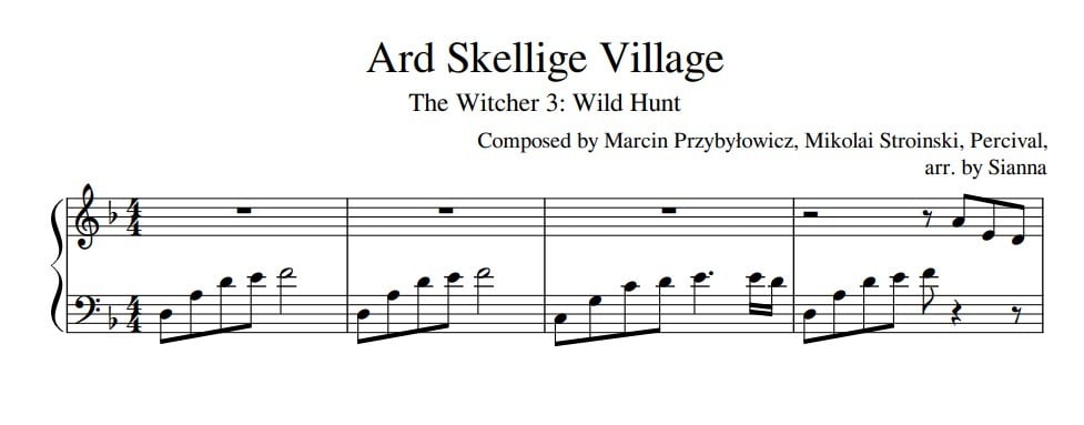 Sheet Music for Piano|| Ard Skellige Village || The Witcher 3