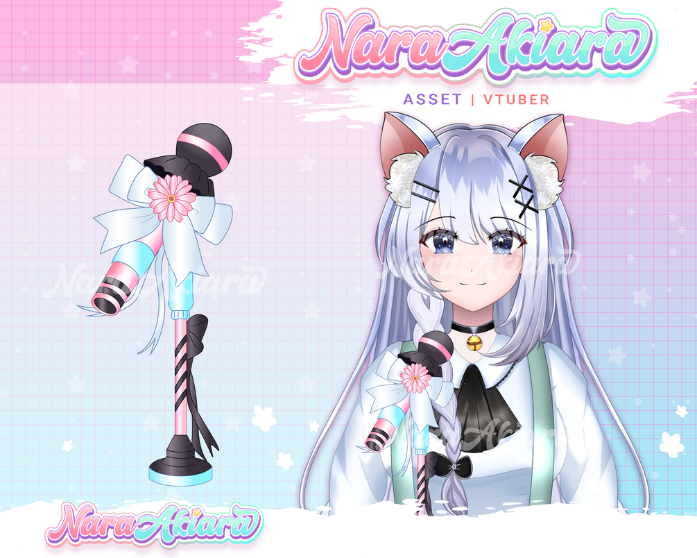 Animated Vtuber Assets V1 Sweety Microphone White Ribbon