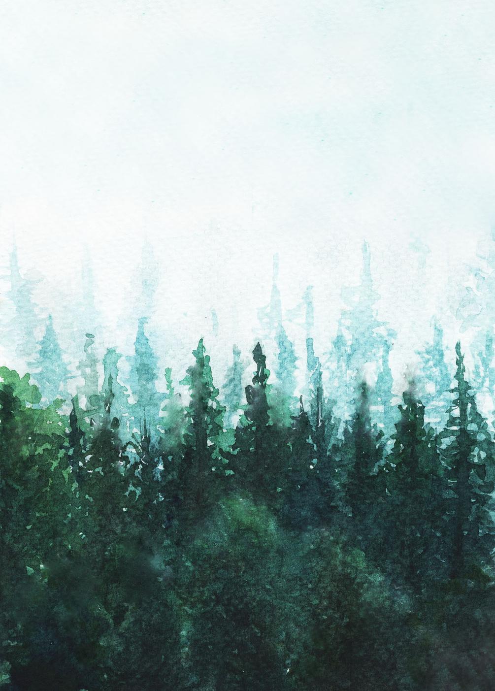Foggy Forest Watercolor Print