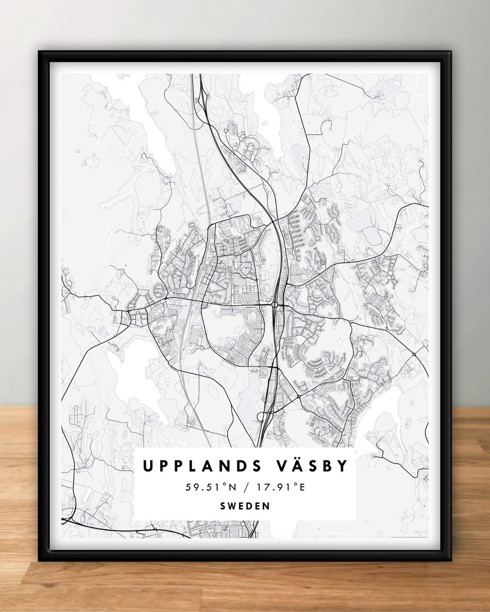 UPPLANDS VÄSBY, Sweden – Digital Map Poster – White