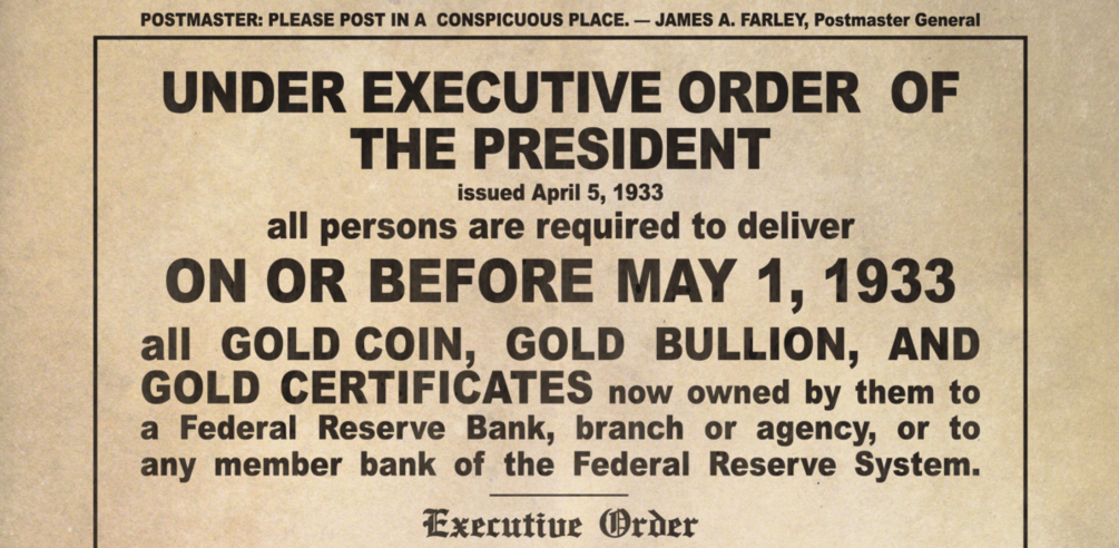1933 FDR Gold Confiscation Notice – Executive Order 6102 – 24x36 HQ Poster