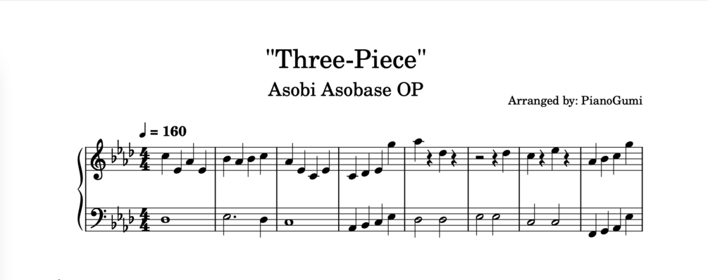 Asobi Asobase OP - "Three Piece" - Piano Sheet Music