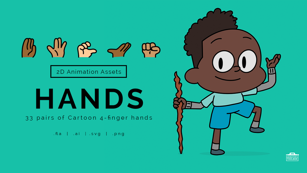 33 Interchangeable Stubby 2D 4-Finger Hand positions