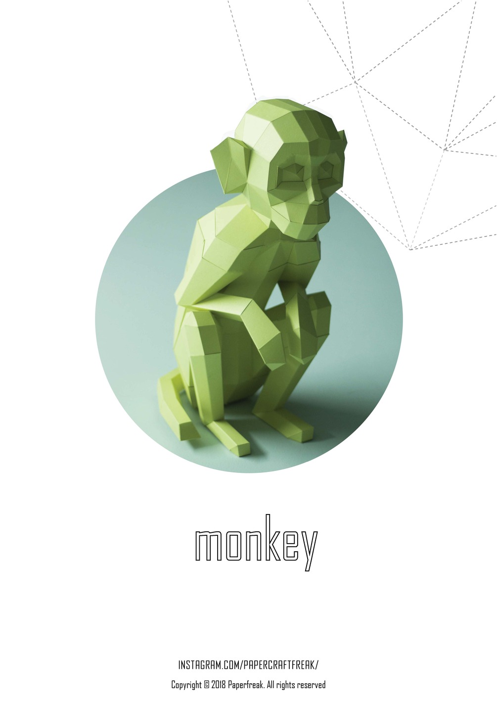 Papercraft 3D monkey DIY wall decor for loft home template
