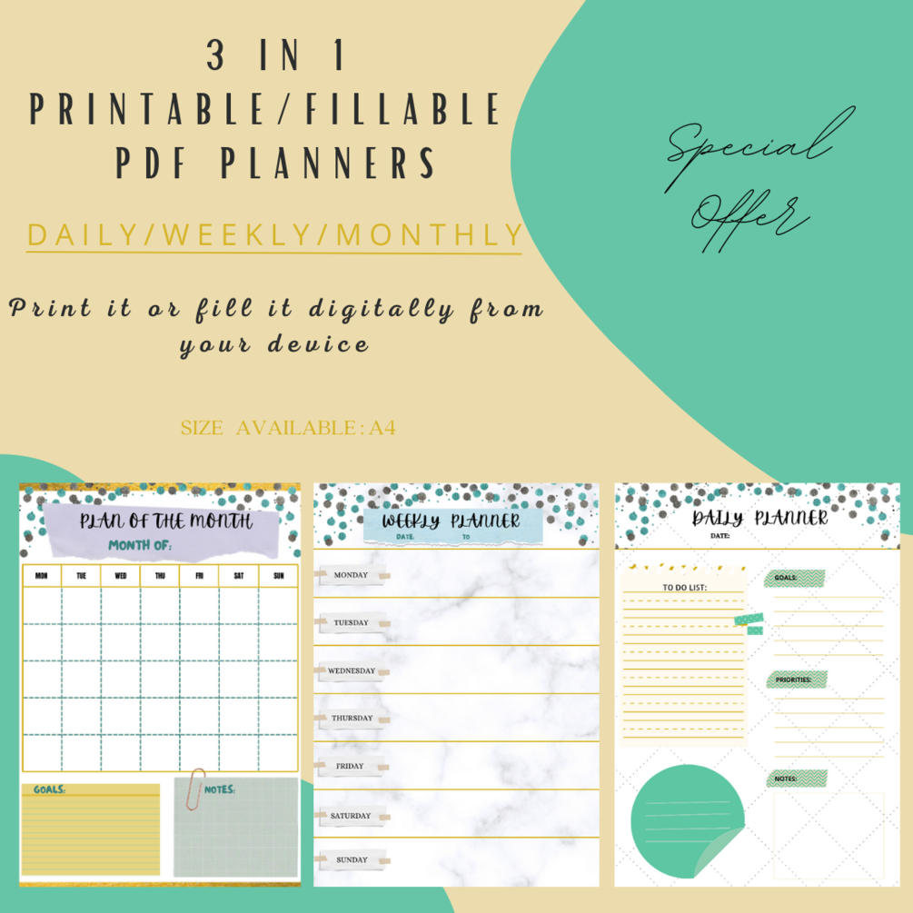 Printable Planners (3in1) monthly, weekly and daily