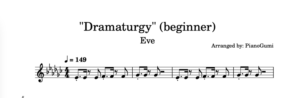Eve - "Dramaturgy" - BEGINNER Piano Sheet Music