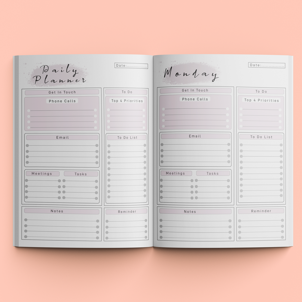 Simple Daily Planner Printable For KDP interior