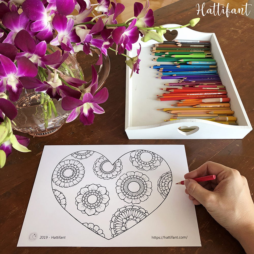 COLORING PAGE | Heart & Flowers
