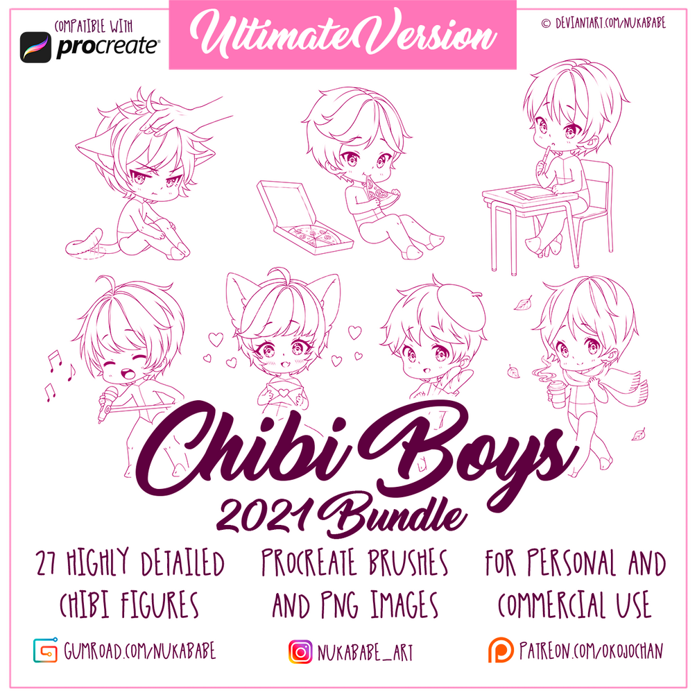 BIG Pack of Male Chibi Bases 2021 - Procreate and PNG