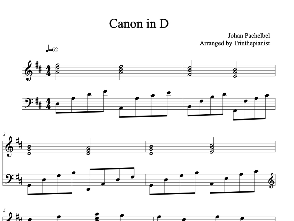 Canon in D - Partitura para piano (Sheet music)