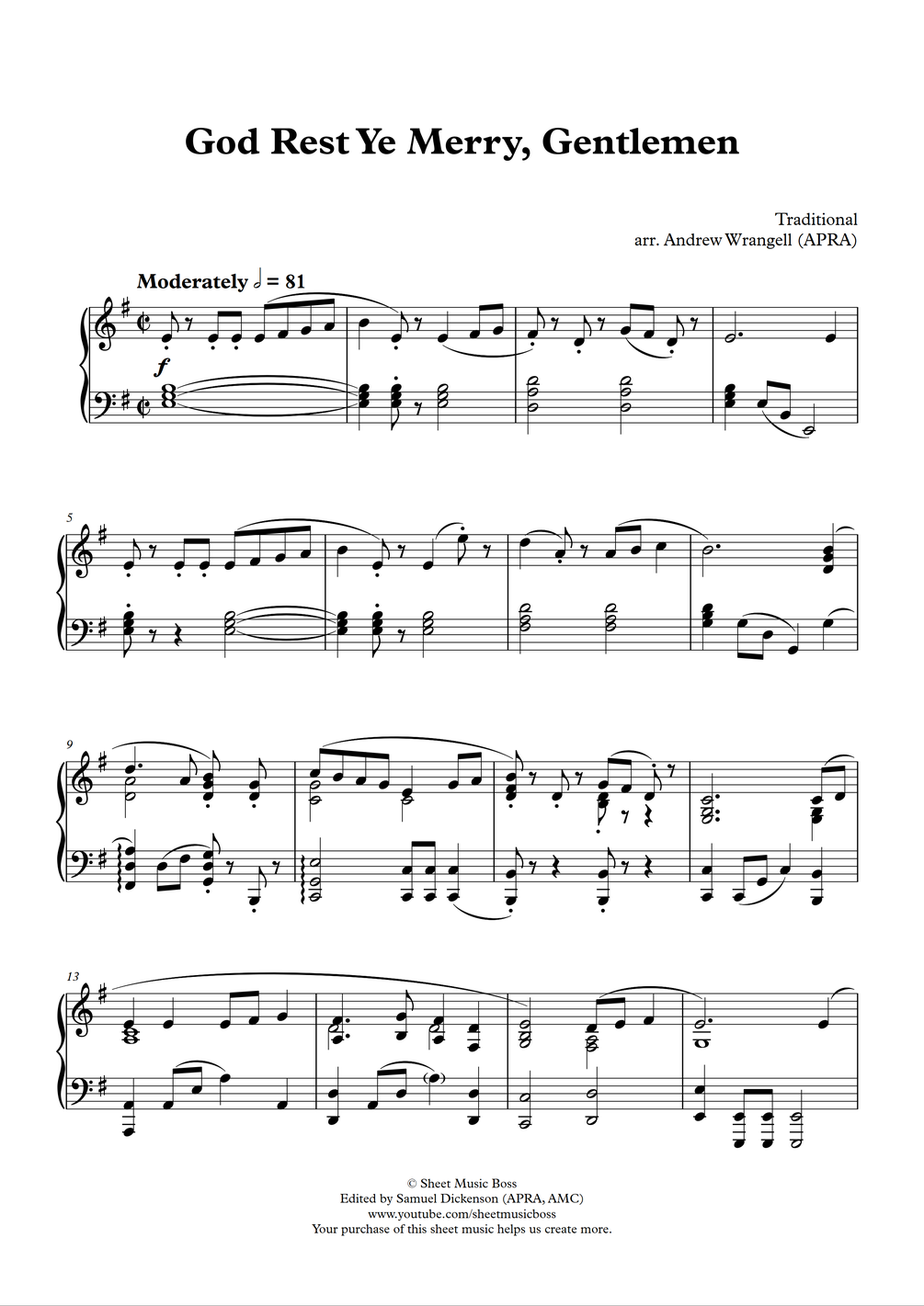 God Rest Ye Merry, Gentlemen (Piano Sheet Music PDF, MIDI, and MP3)