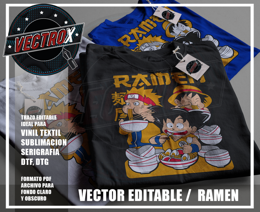 Vector Editable - Ramen Goku, Luffy & Naruto