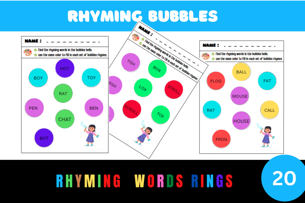 Rhyming Words Pairs Worksheet (Rhyming Bubbles)
