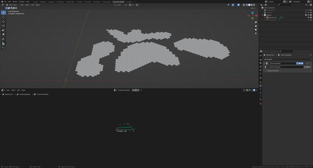 Hexagon Grid (Free Form) Geometry Nodes Blender 3.1+