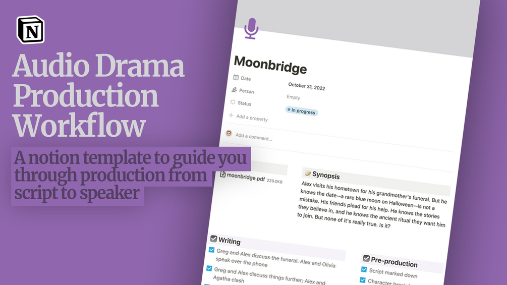 Notion template for audio drama production