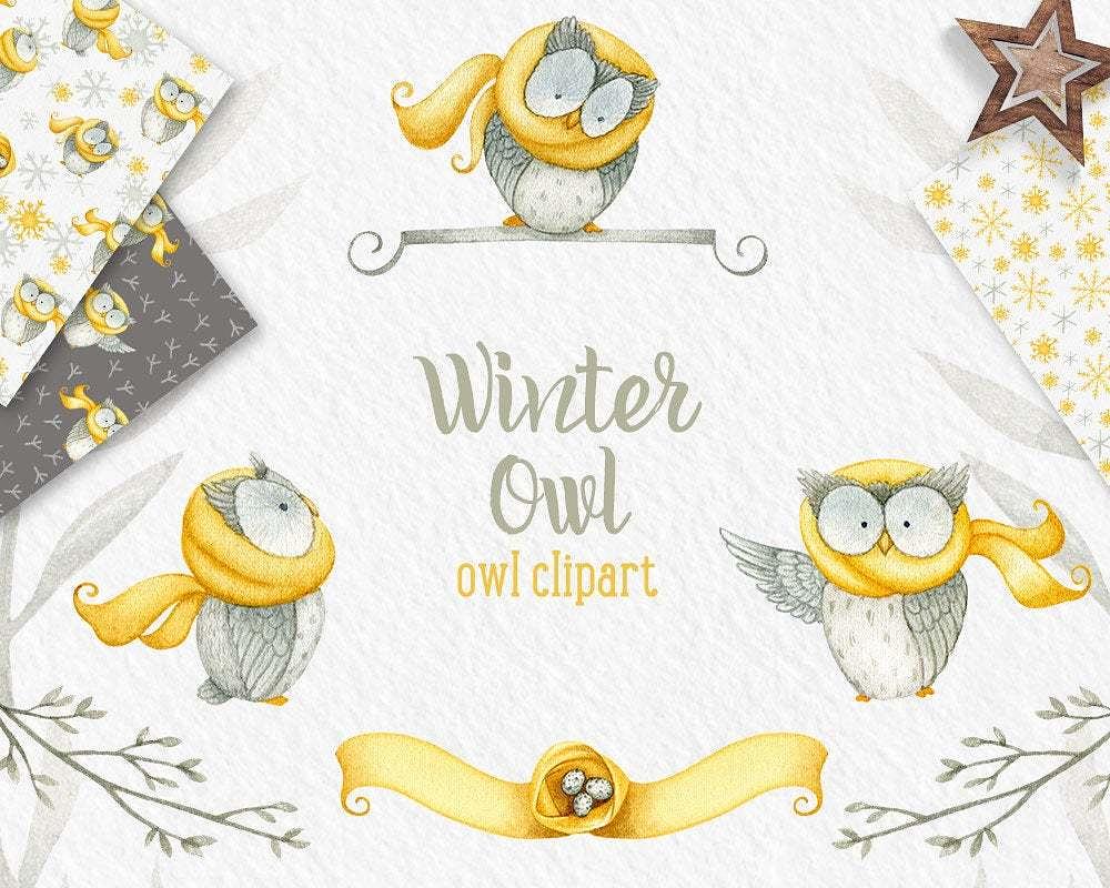 Winter Owl Watercolor for Christmas