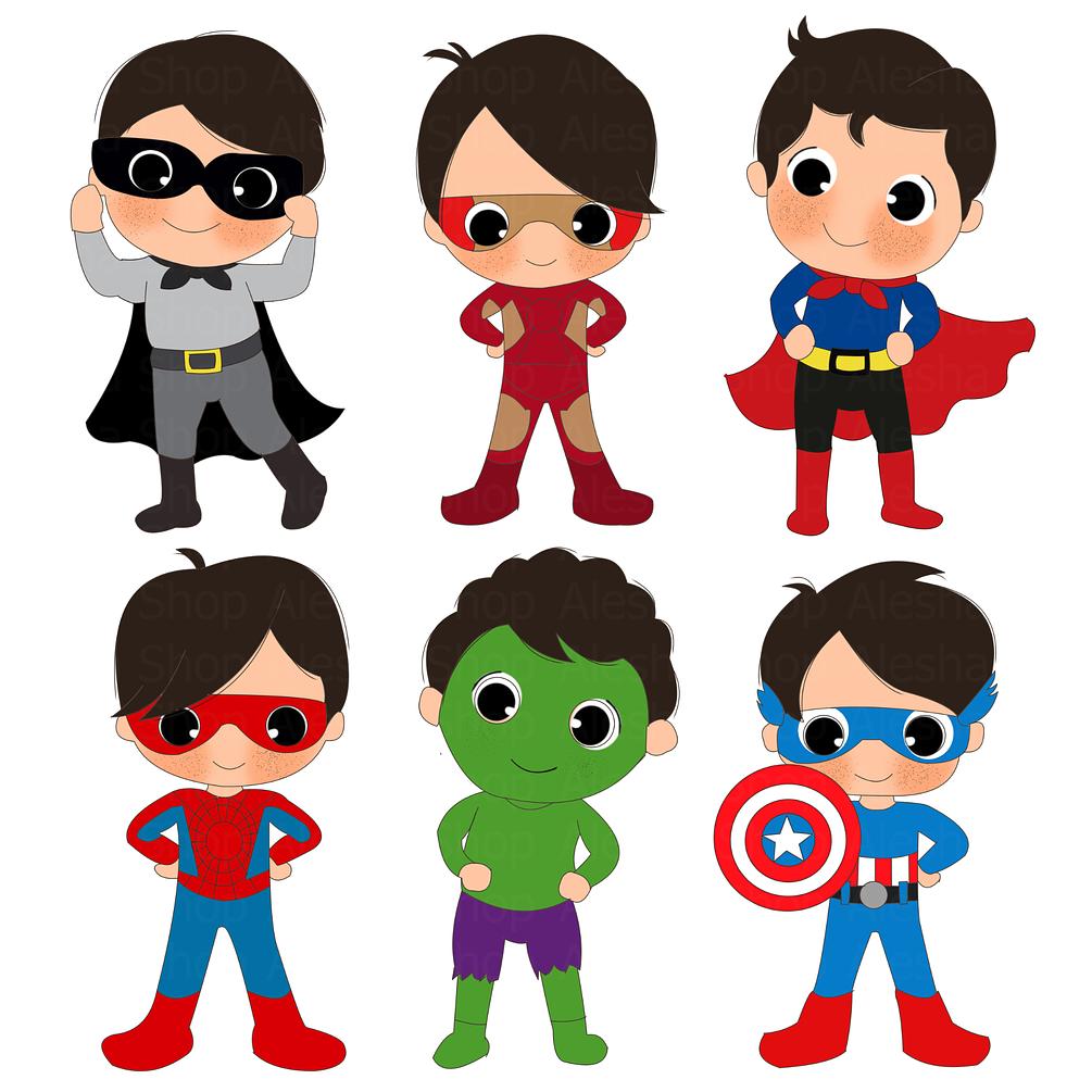 Cute Kids Cartoon Super Hero Boy Pack, Black Line Super Hero Boy File ...