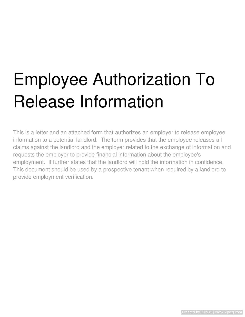 Employee Authorization To Release Information