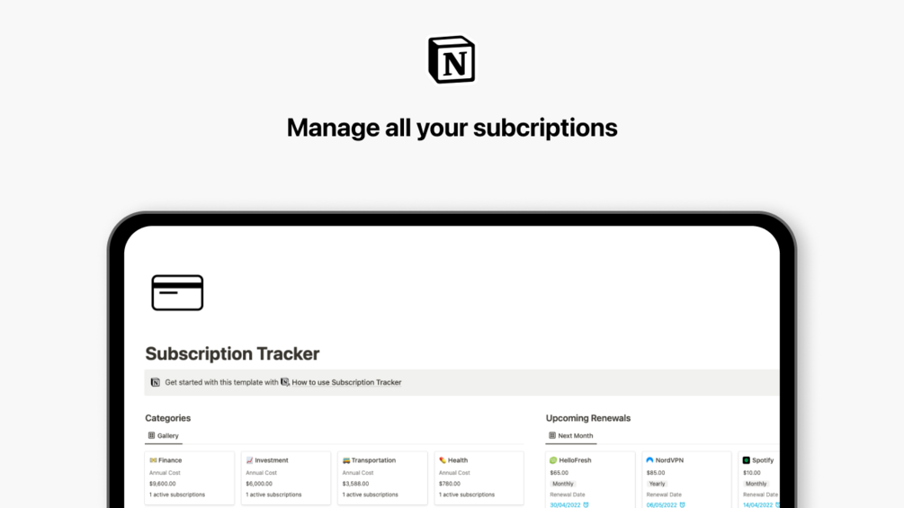 Notion Subscription Tracker