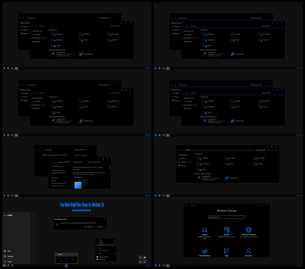 Pure Black Bright Blue Theme For Windows 10