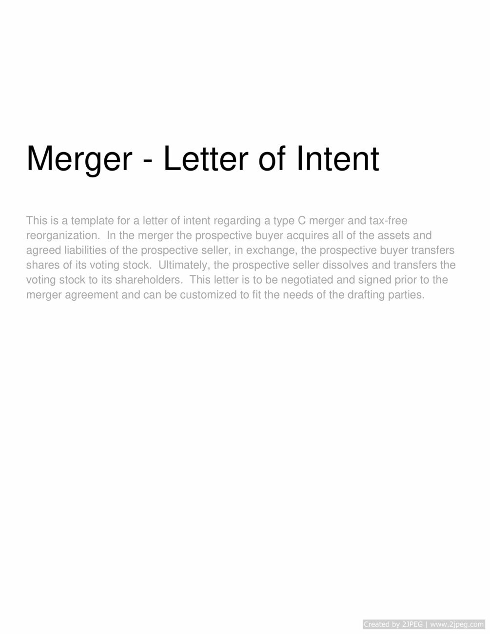 Merger - Letter of Intent