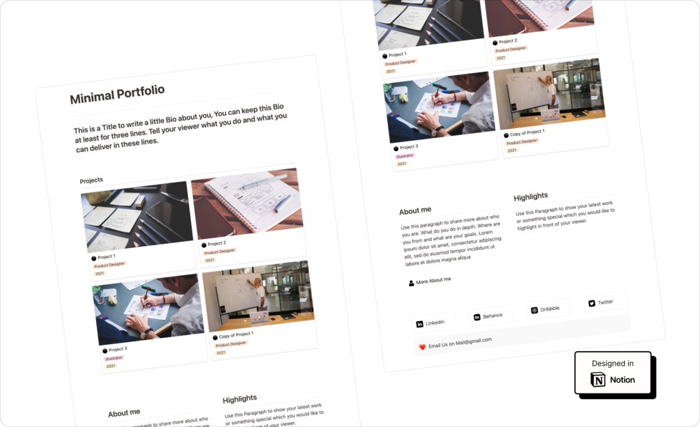 Minimal Portfolio Notion Template