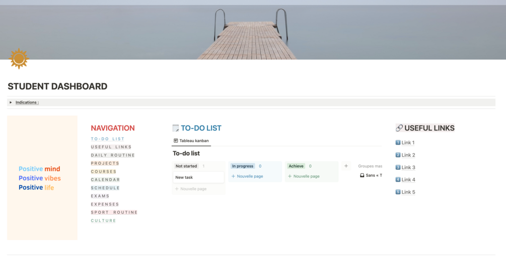 Student Dashboard Template on Notion