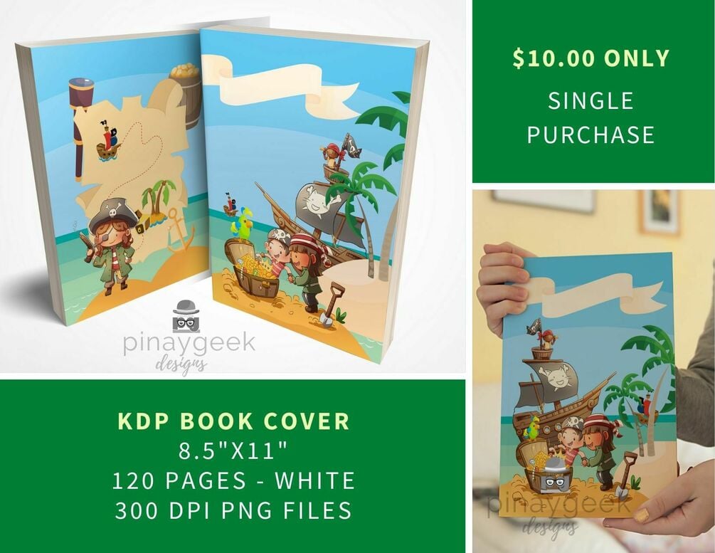 8.5"x11" Cute Pirates KDP Book Cover - 120 Pages White - FULL ...