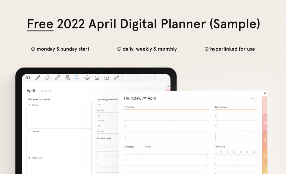 2022 Digital Daily, Weekly & Monthly Planner (Free April Sample)