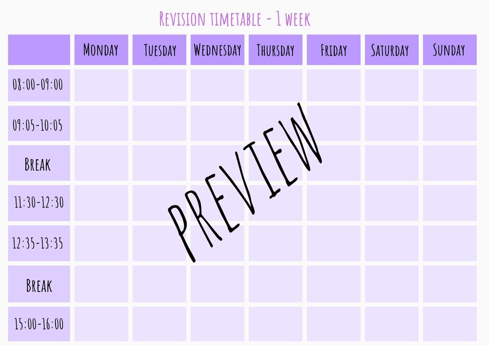Weekly Revision timetable